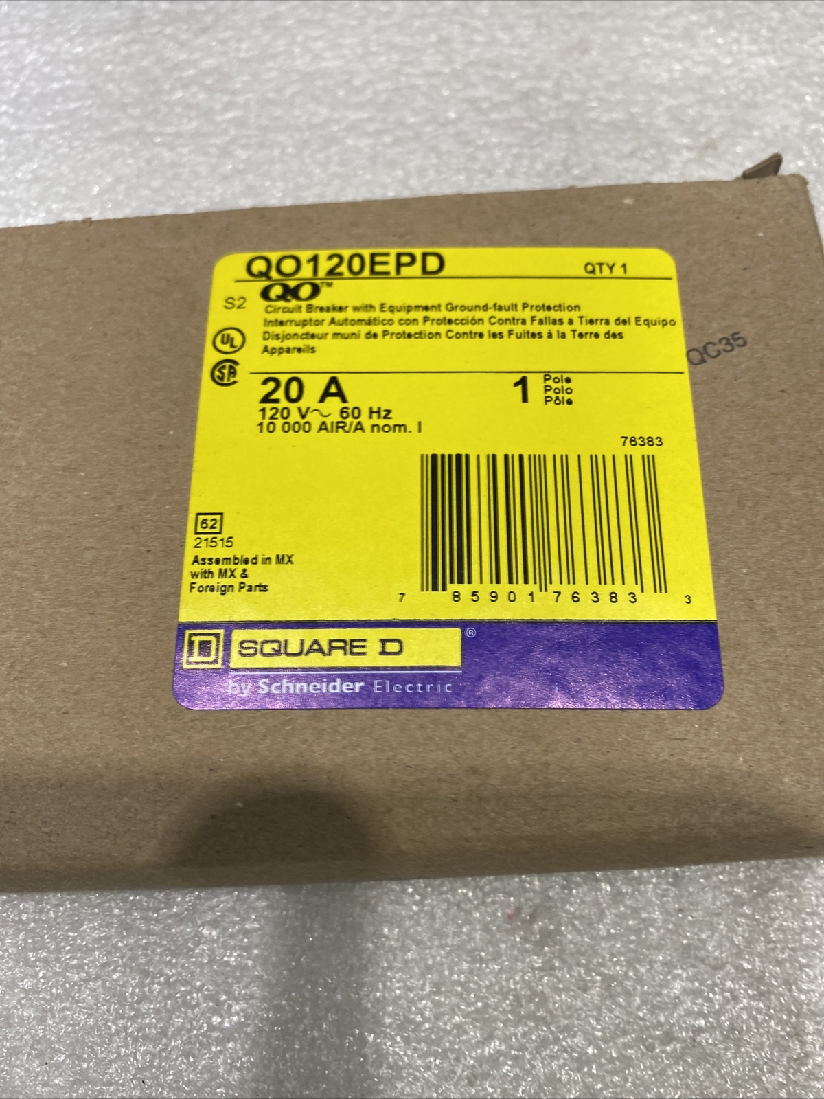 QO120EPD SQD 1P 20A 120VAC GROUND FAULT PROTECTION NEW | eBay
