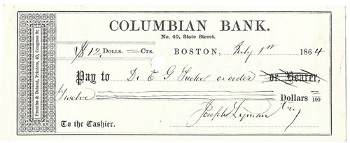 CIVIL WAR Joseph Lyman, Harvard Abolitionist, Signed 1864 Check | eBay