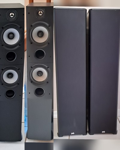 Pair PSB Stratus Silver i Floorstanding Speakers Stereo Home Theater Bi ...