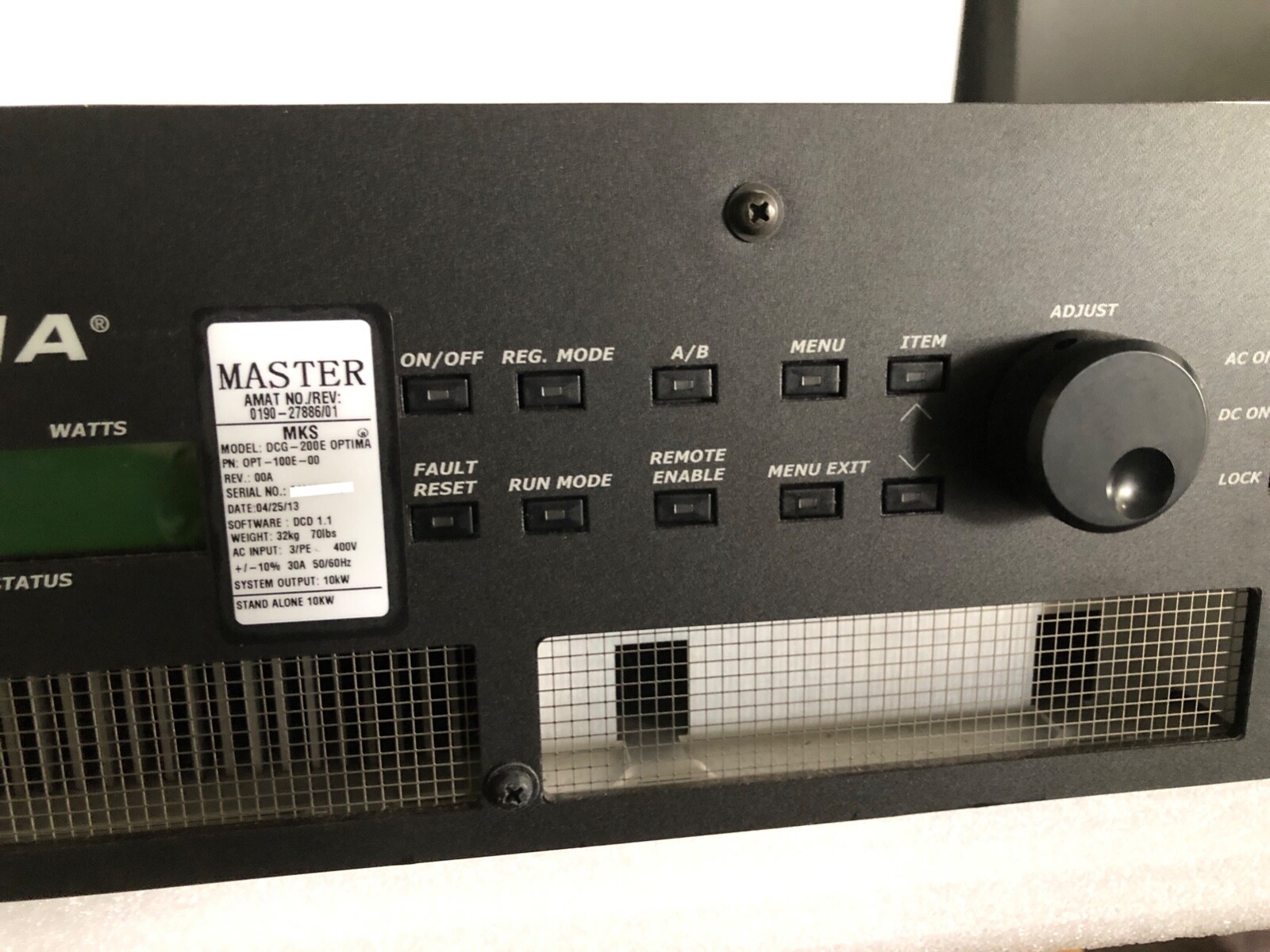 MKS DCG-200E OPTIMA | AMAT 0190-27886/01 | MKS PN: OPT-100E-00 /STAND ...