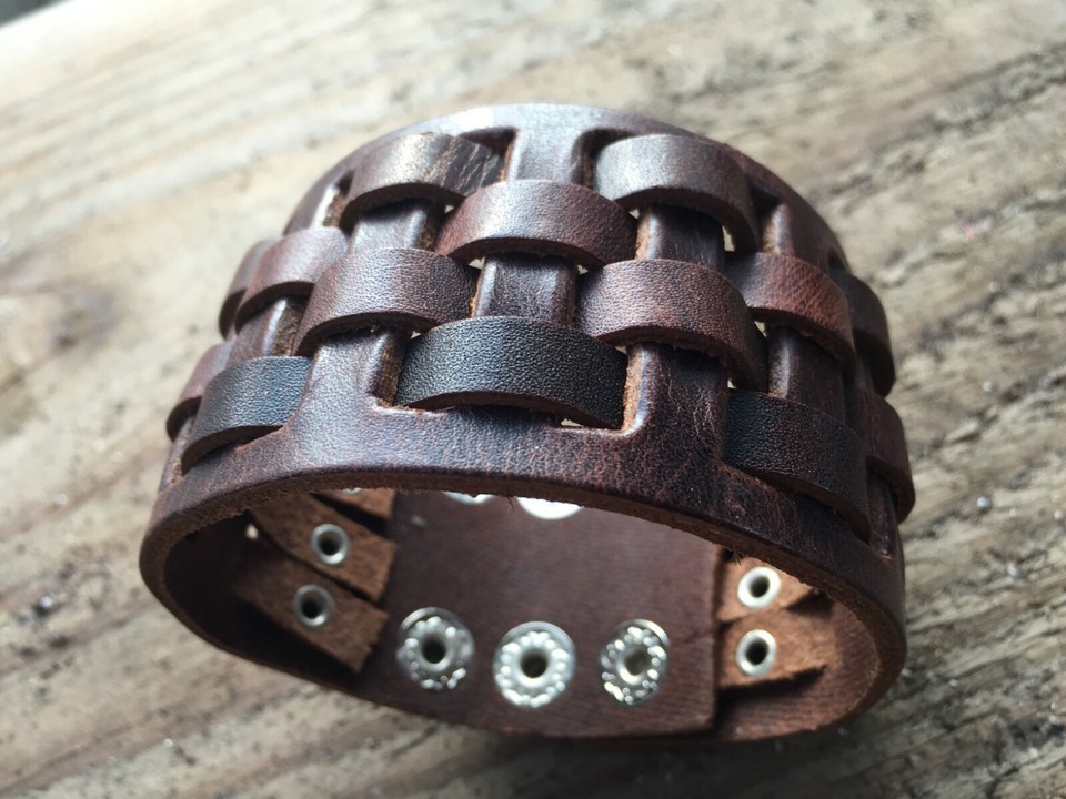 Men's Punk Wide Genuine Leather Belt Wristband Bangle Cuff Bracelet ...