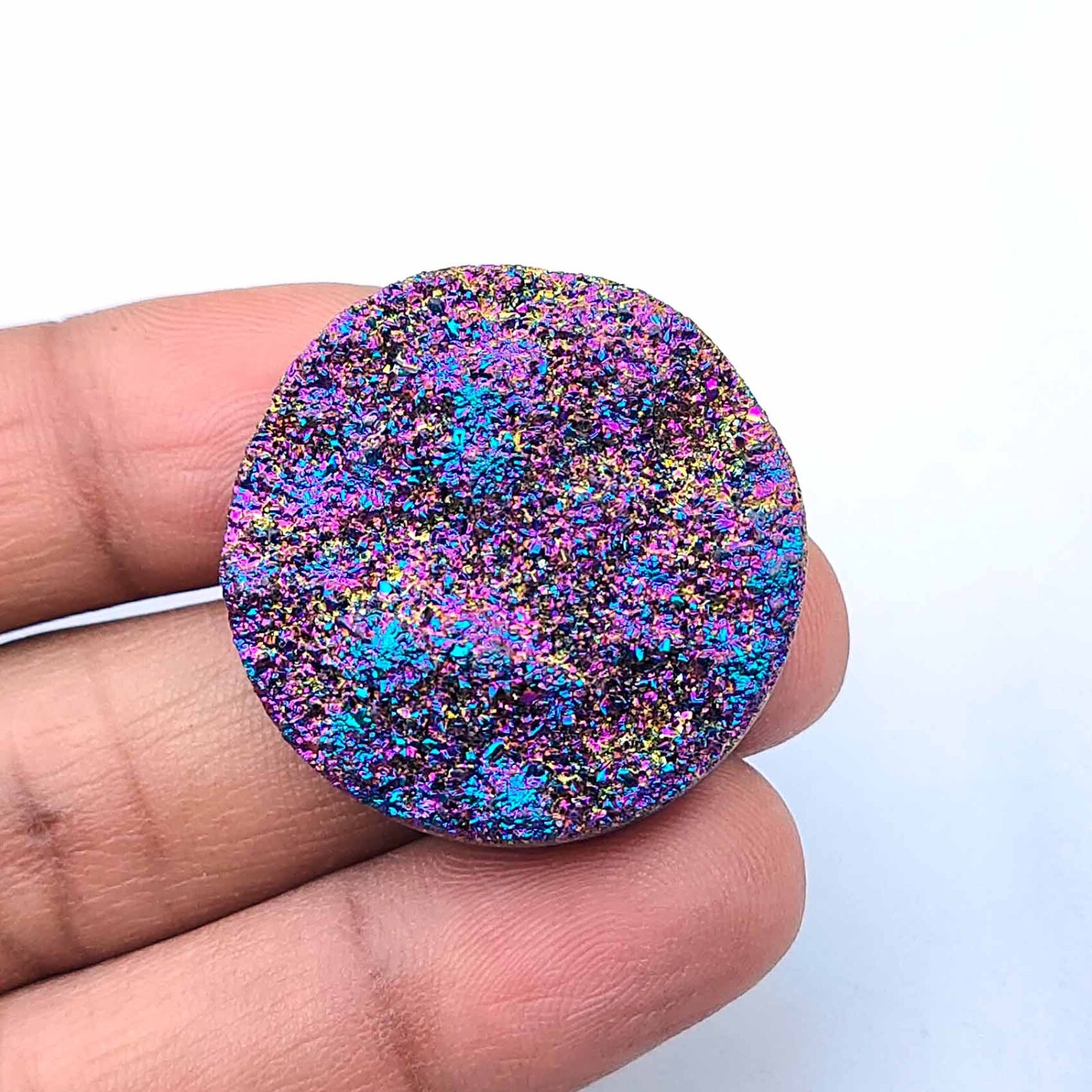 Natural Titanium Druzy Agate Cabochon 31 mm Round Multi Color Gemstone ...