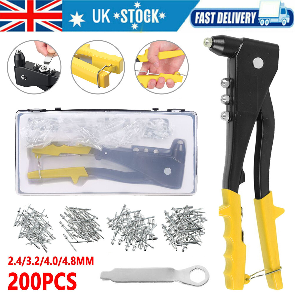 Heavy Duty Hand Pop Rivet Gun Tool Kit + 200PCS Assorted Rivets + 4 ...