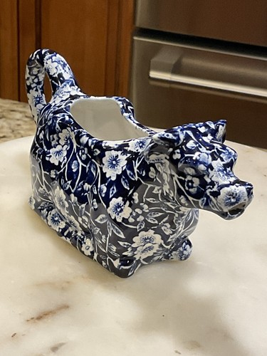 Vintage Royal Crownford Calico Cow Cobalt Creamer Staffordshire England ...