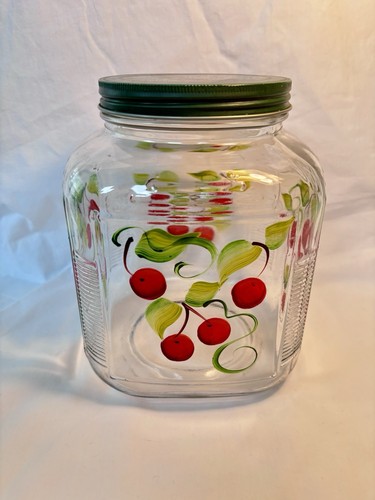 Vintage Hoosier Cabinet Jar Canister Glass Ribbed Cherries Cherry ...