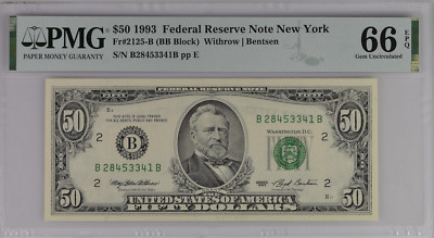 USA, 1993, Federal Reserve Note New York, $50, PMG 66 EPQ, GEM Unc ...