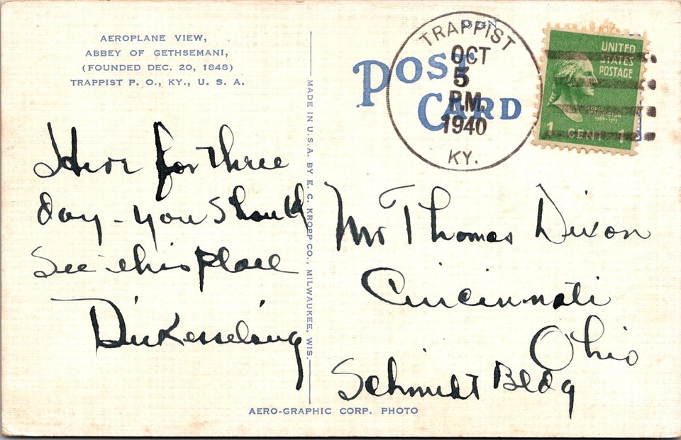 Trappist Kentucky Aerial View of Abbey of Gethsemani Vintage Linen ...