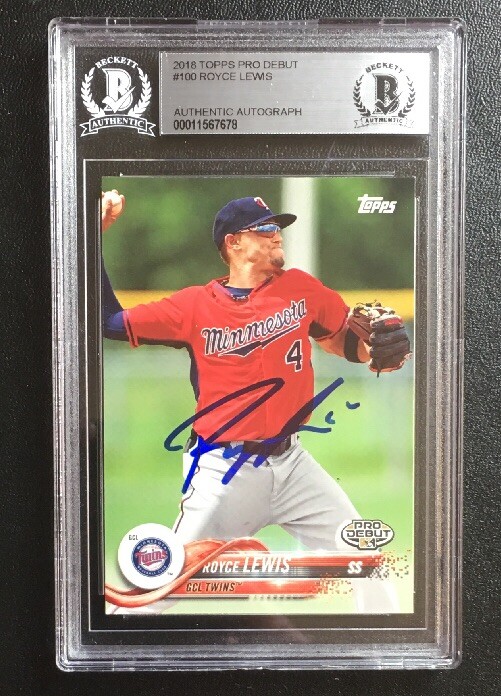 ROYCE LEWIS SIGNED RC 2018 TOPPS PRO DEBUT #100 ROOKIE AUTO BECKETT ...