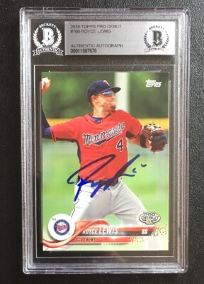 ROYCE LEWIS SIGNED RC 2018 TOPPS PRO DEBUT #100 ROOKIE AUTO BECKETT ...