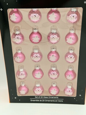Halloween Pink Boo Ghost Mini 1” Glass Ornaments Set of 20 - NEW by ...