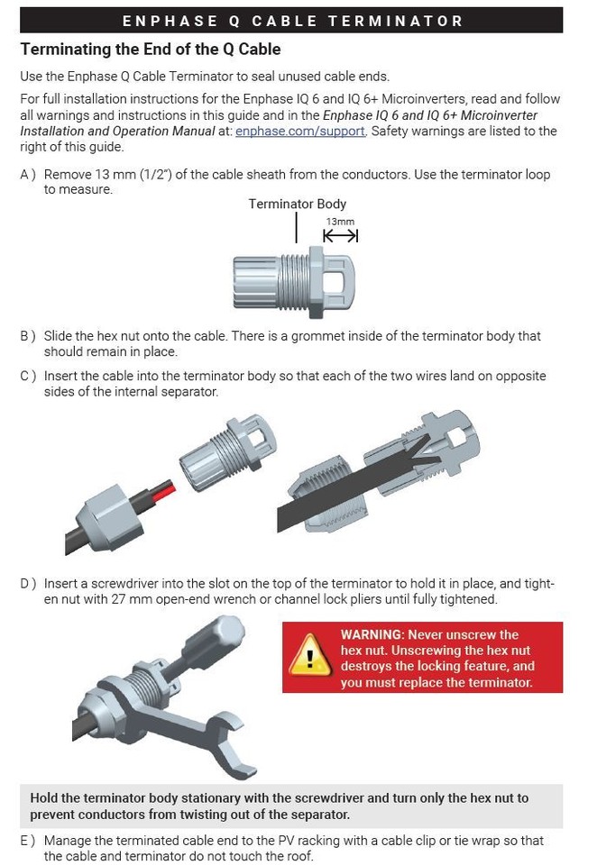 Enphase Q-TERM-01 IQ Inverter Q Cable Branch Terminator Cap - FREE ...