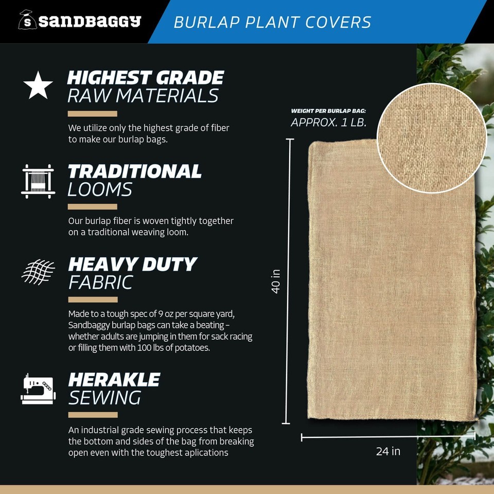Sandbaggy 24" x 40" Burlap Plant Covers - Frost Protection For Trees ...