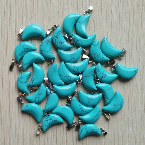 Wholesale 50pcs/lot Fashion Blue Turquoise Moon Shape Charms Pendants ...
