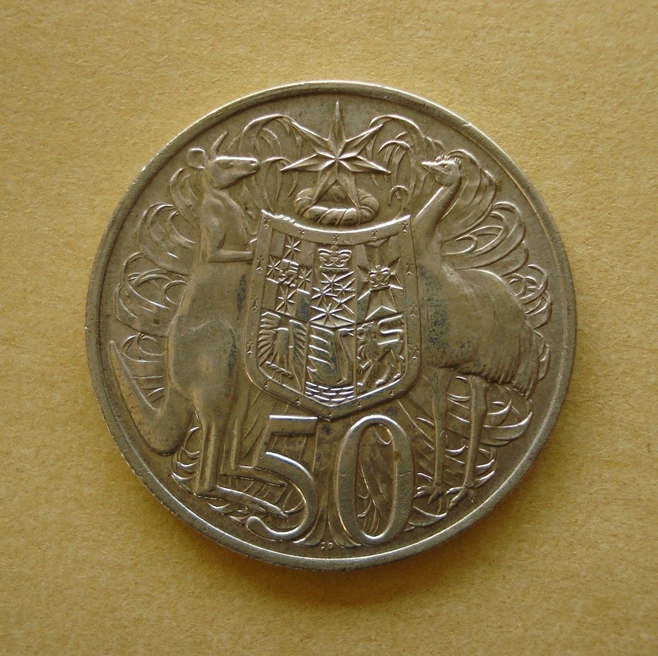 1966 Australian round 50 cent coin 80% silver sent in coin holder ...