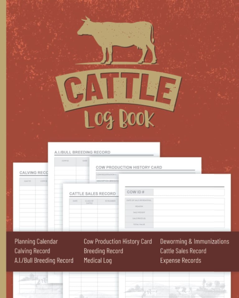 Cattle Log Book: Cattle Record Keeping Book Sized 8"x10", 150 Pages ...