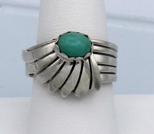 NAVAJO RICHARD BEGAY RB STERLING SILVER BLUE TURQUOISE WRAP RING SIZE 8 ...