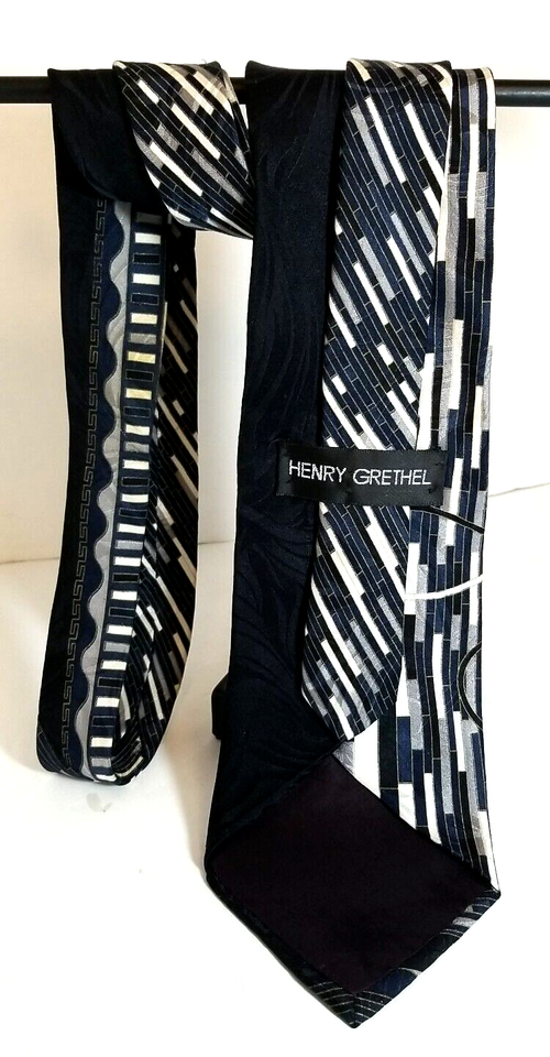 Henry Grethel Mens Silk Necktie 100% Silk Abstract Black Red Gray White ...