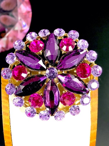 LUSH SIGNED LIZ CLAIBORNE AMETHYST VIOLET FUCHSIA PINK RHINESTONE ...