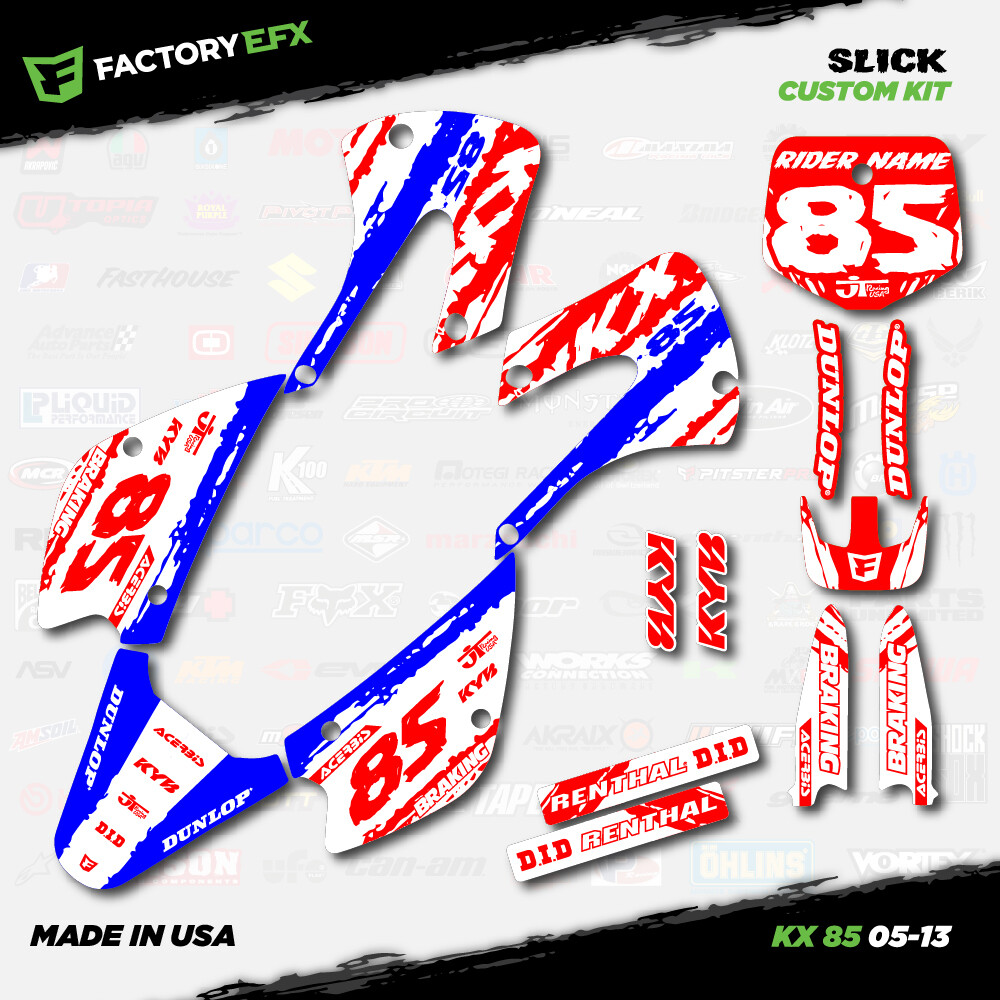 Red White Blue Slick Racing Graphics Kit fits Kx85 05-13 Plates Kx 85 ...