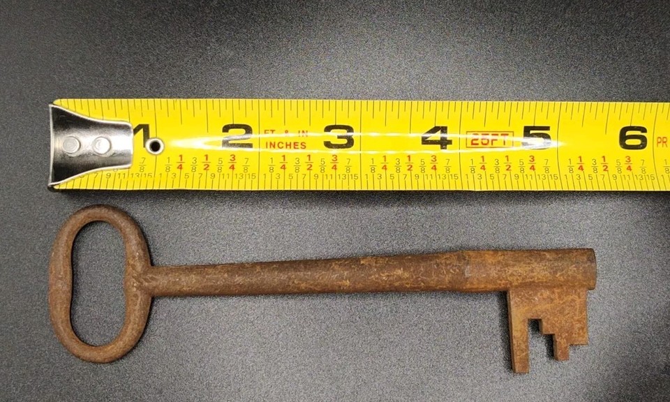 Large wrougth iron key Antique french architectural salvage castel ...