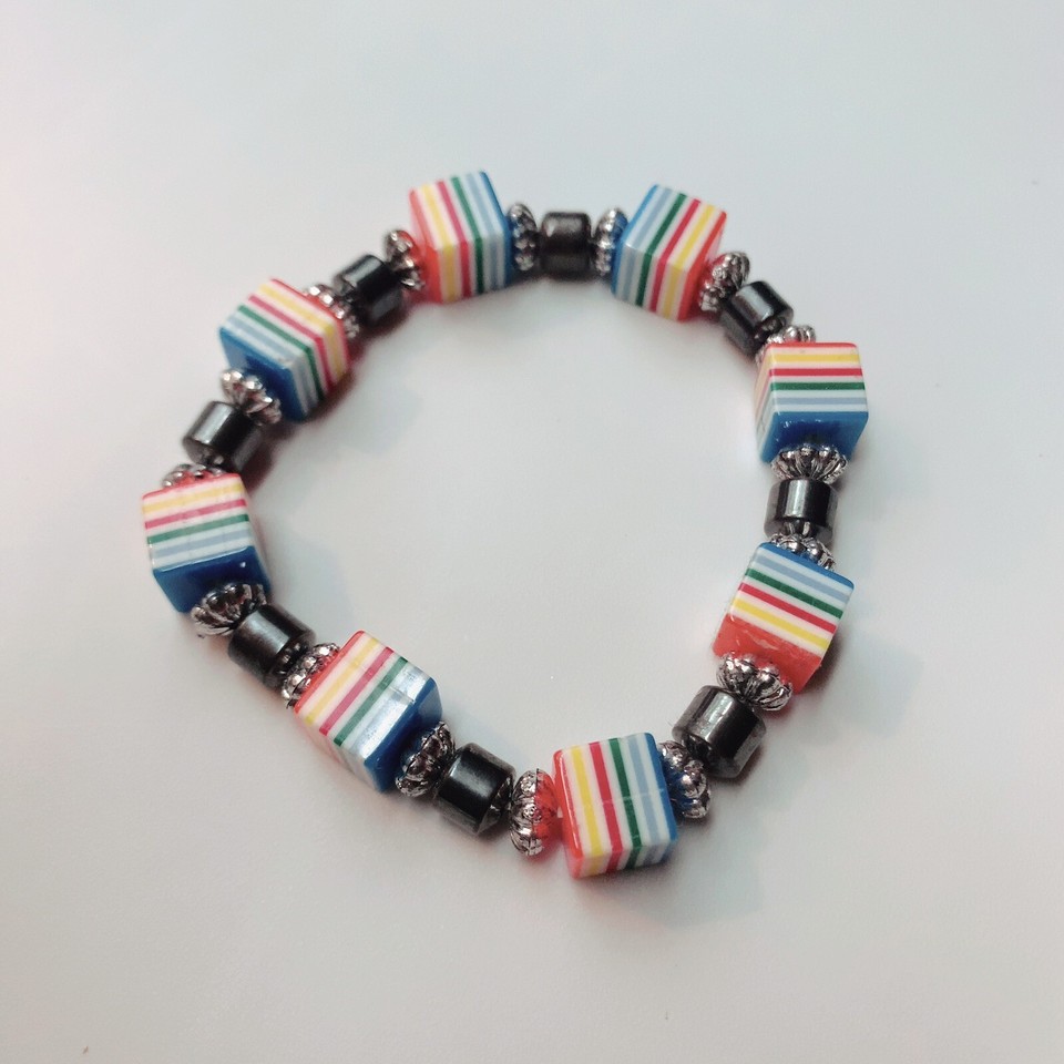 Blue Pink Yellow Silver Beaded Fashion Bracele | eBay UK