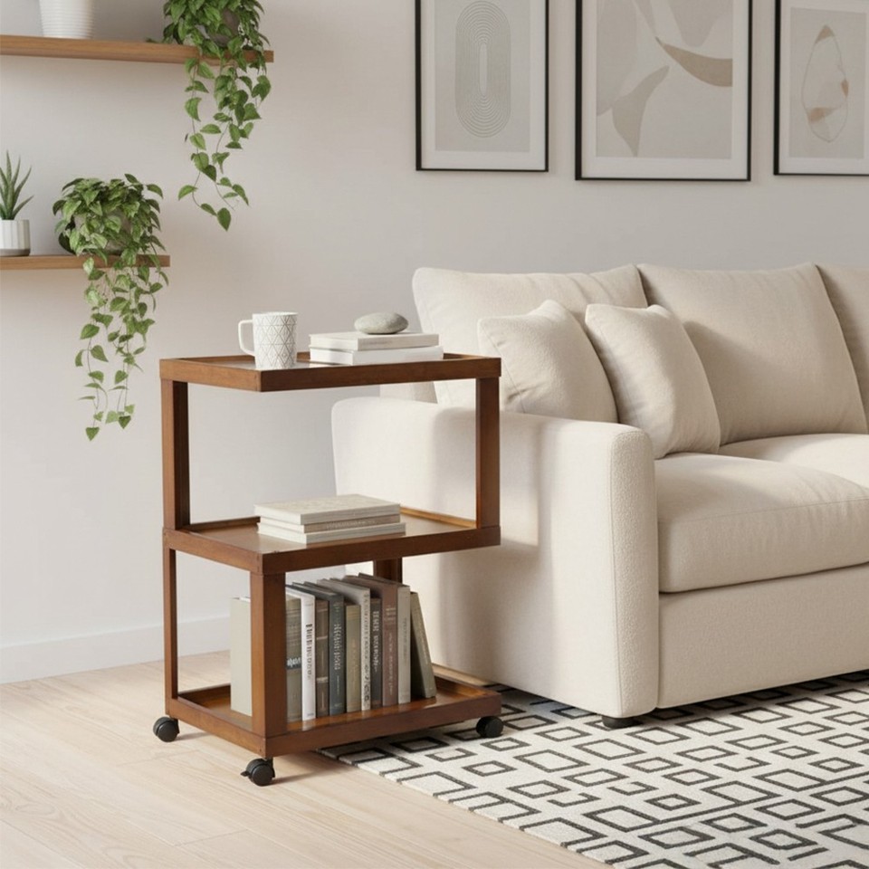 Mobile Sofa Side Table Bamboo Wood Living Room End Table Bedroom Night ...