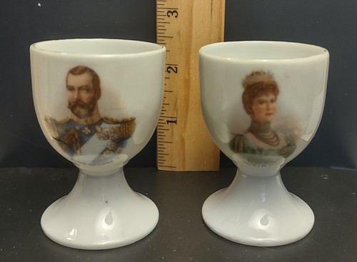 King George V Queen Mary Portrait Mini Goblets Egg Cups Antique British ...