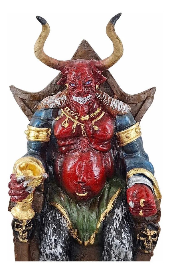 HUGE RED Satan Devil Lucifer Horned Demon Sitting In Chair 20” Made In ...