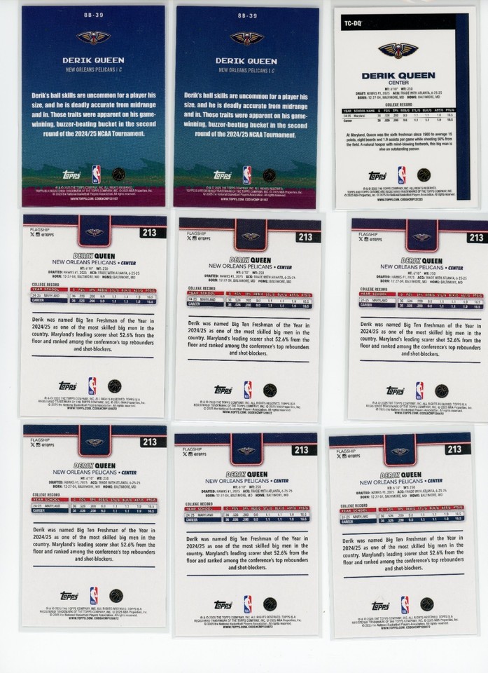 2025 Topps Basketball Derik Queen Lot Of 9 RC Rookie Cards Pelicans ...