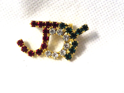JOY Christmas Red White Green Stones Holiday Pin Brooch | eBay