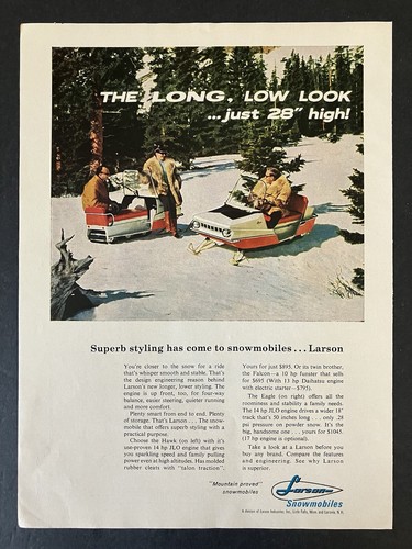 1966 Larson Snowmobiles Long Low Look Mountain Proved Color Vintage ...