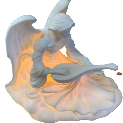 Avon Porcelain Angel Night Light Figurine Playing Mandolin 1997 Angelic ...