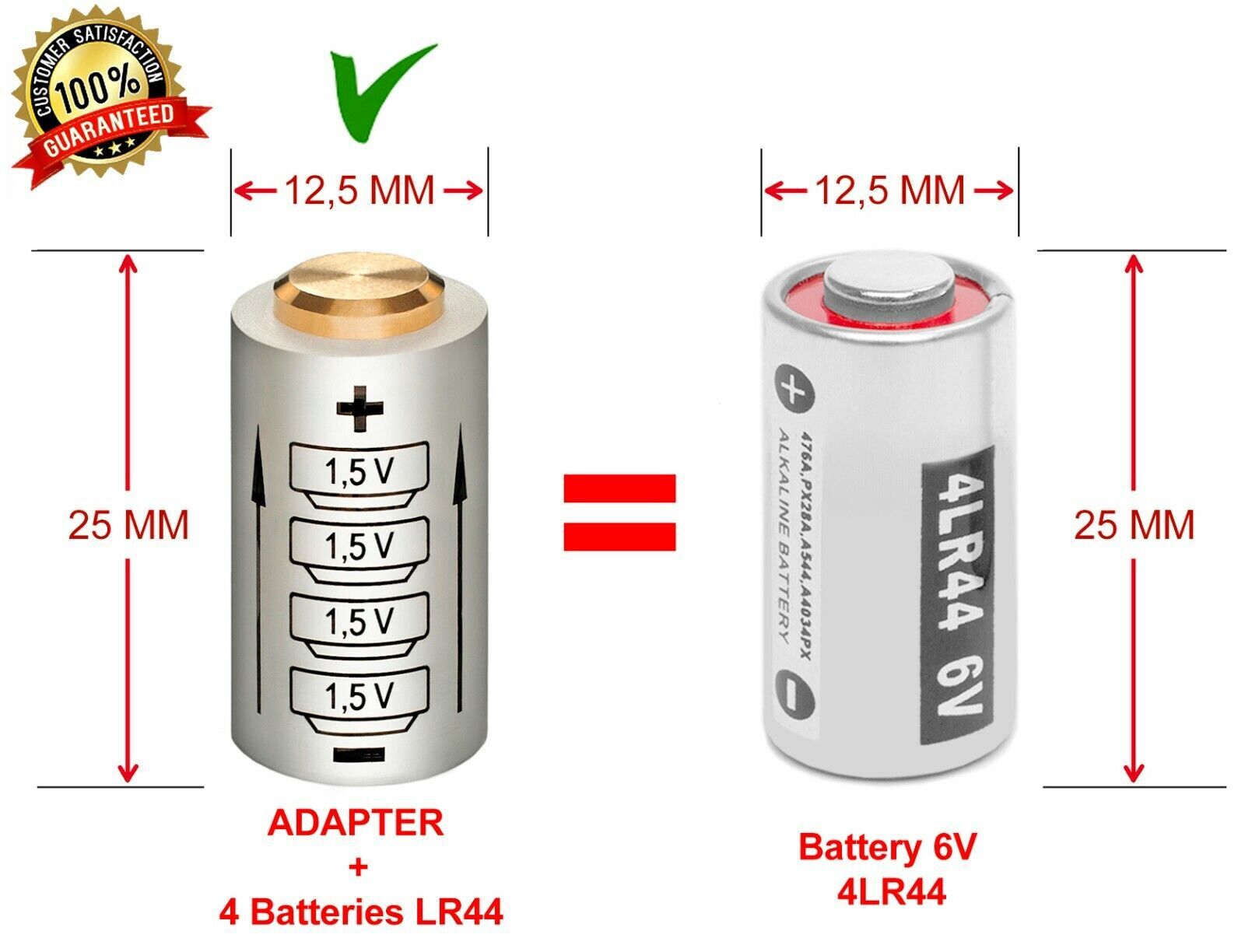 BATTERY ADAPTER CONVERTER to 4LR44 / 4SR44. 6V + 4 Batteries LR44 | eBay