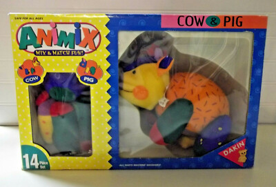 Animix Mix & Match Cow/Pig, Rare, 1990s, interchangable 14 piece set ...