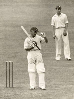 Australian batsman Stan McCabe acknowledges applause for double ce ...