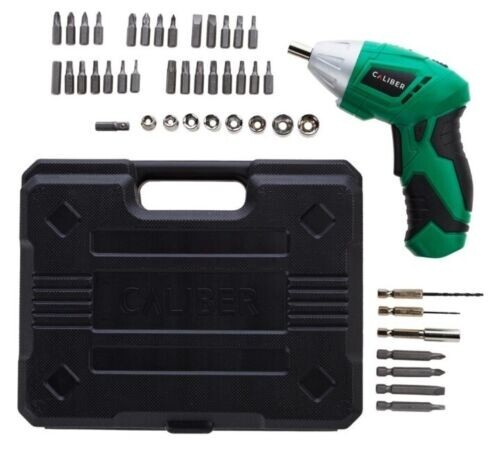 Caliber 4.8-V Cordless Screwdriver Drill W/ Toolbox-8 Sockets-32 Bits ...