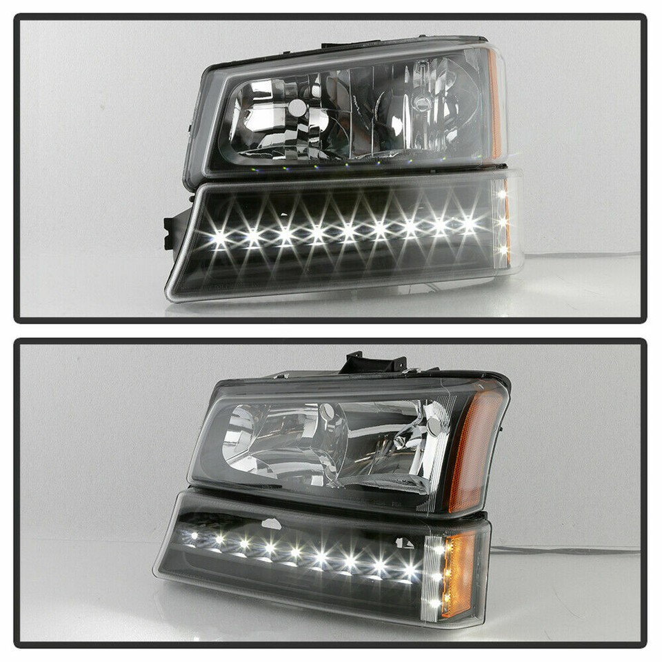 03-06 Chevy Silverado 1500 2500 3500 Black Headlights w/ LED Bumper ...