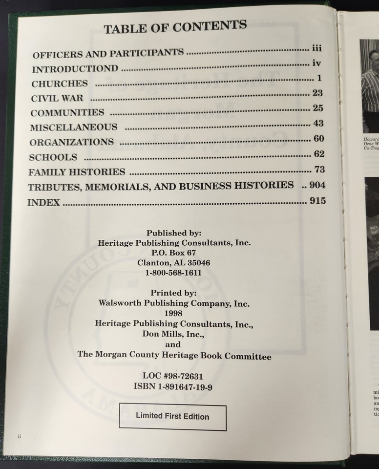 THE HERITAGE OF MORGAN COUNTY ALABAMA BOOK -GENEALOGY HISTORY -LTD 1st ...