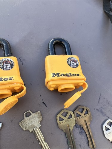 2 Master Lock Tough Under Fire Padlocks Yellow - No Keys - Plus Key Lot ...