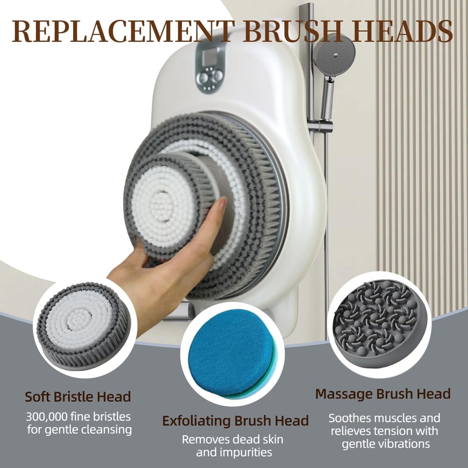 Wall Mounted Back Scrubber for Shower, Electric Exfoliating Brush with ...