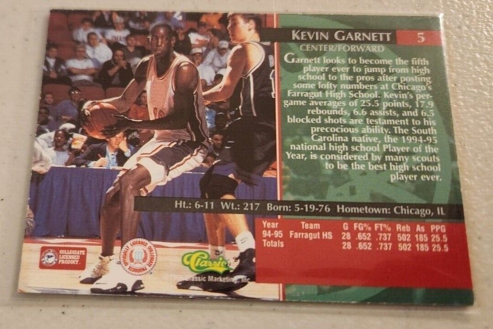 Kevin Garnett #5 - 1995 Classic Rookies - (RC) Rookie Card - USA ...