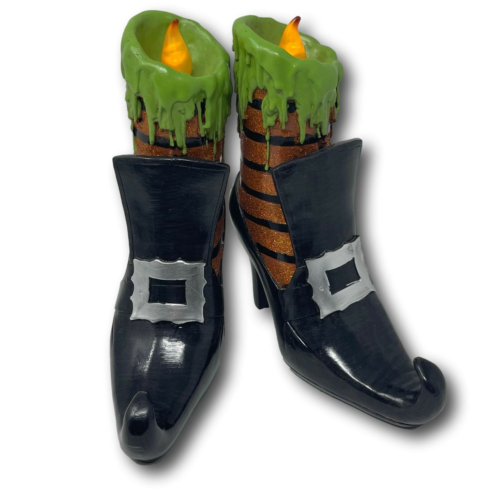 Witch Shoes with Electric Candles Rare Orange Socks Flameless Halloween ...