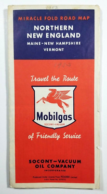 Mobilgas Northern New England Fold Out Road Map Socony Mobil Oil Co ME ...
