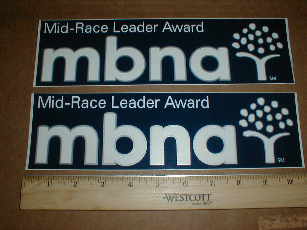 PAIR blue authentic Nascar racing contingency fender decal sticker MBNA ...