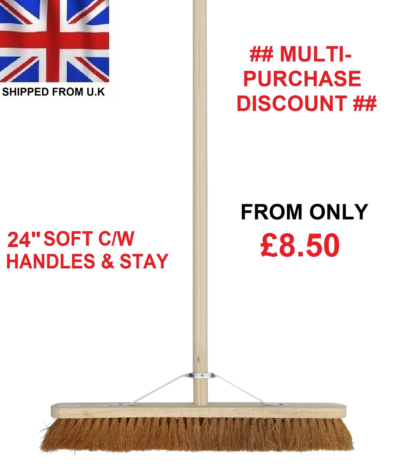 24" Soft Broom C/W Handle & Stay Brush Sweeping Industrial Yard Outdoor ...