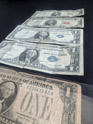 Lot of 5 Vintage U.S. Notes – 2 Red Seal $5s + $1 Silver Certificates ...