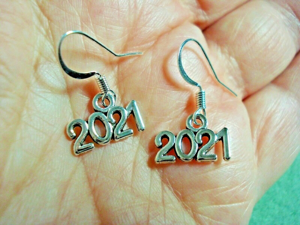 1" Drop Dangle 2021 Graduation Theme Silver Plated Hook Earrings | eBay