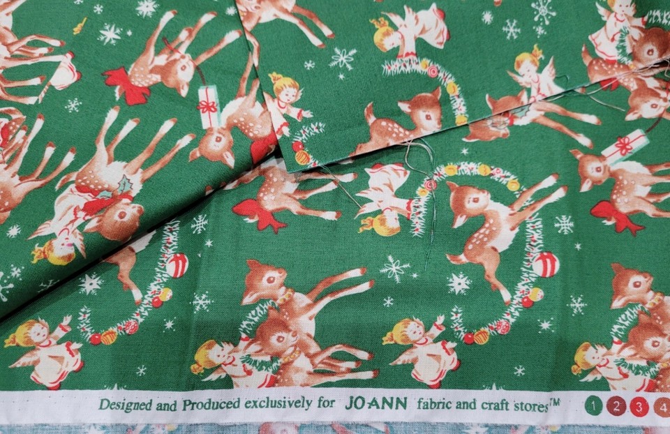LOT of 2 yards - Vintage Look - Reindeer/Angels - made for JoAnn ...