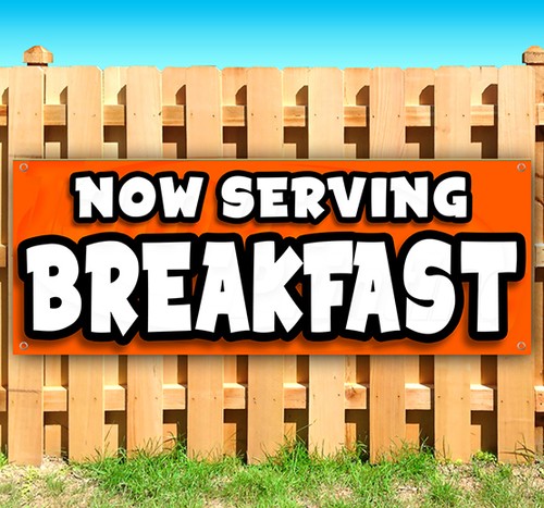 NOW SERVING BREAKFAST Advertising Vinyl Banner Flag Sign CARNIVAL FAIR ...
