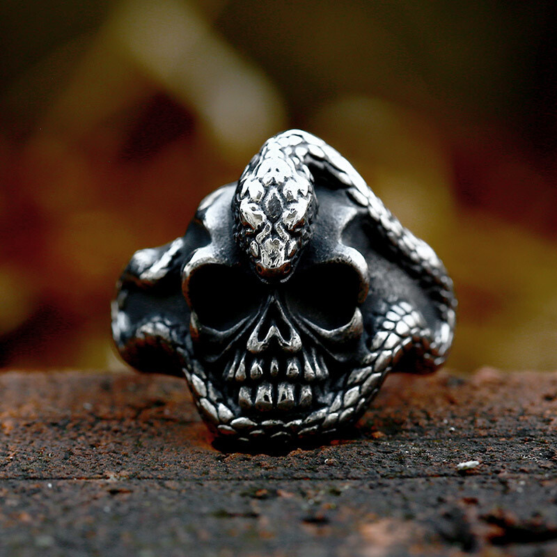 Vintage Snake Skull Head Ring Stainless Steel Men's Boy's Gift Ring ...